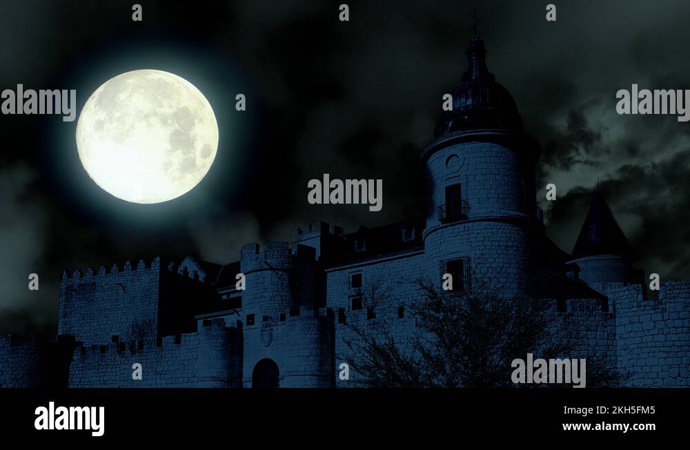 scary Full moon over evil demon vampire Castle horror spooky cathedral ...