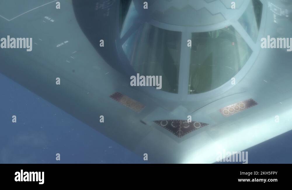 Close up of B-2 Spirit stealth bomber cockpit from boom operators ...