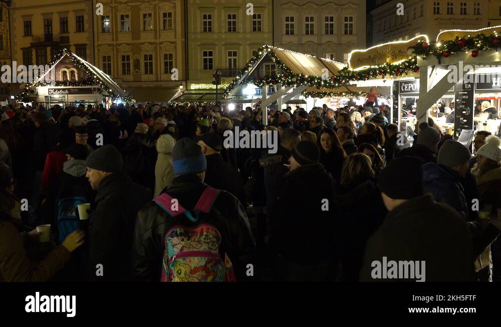 Crowded Christmas market with stores at Old Town Square in Prague, Czech Stock Video Footage - Alamy