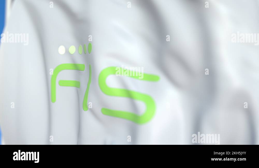 Flying flag with FIS logo, close-up. Editorial loopable 3D animation ...