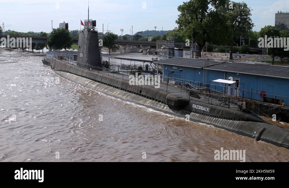USS Razorback Submarine in the Flooding Arkansas River in Little Rock ...