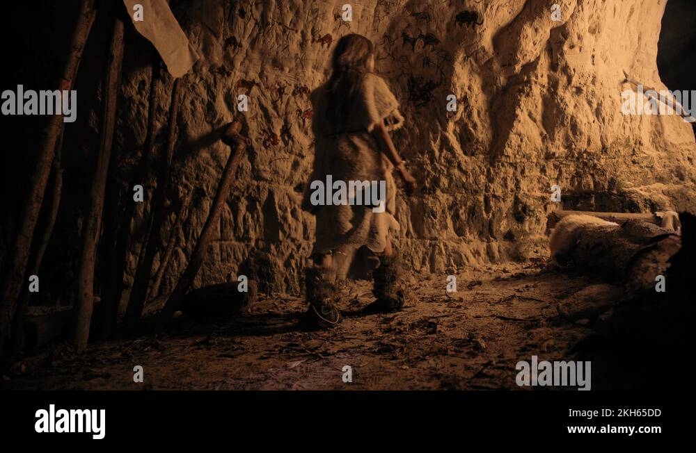 Primitive Prehistoric Neanderthal Child Wearing Animal Skin Draws ...