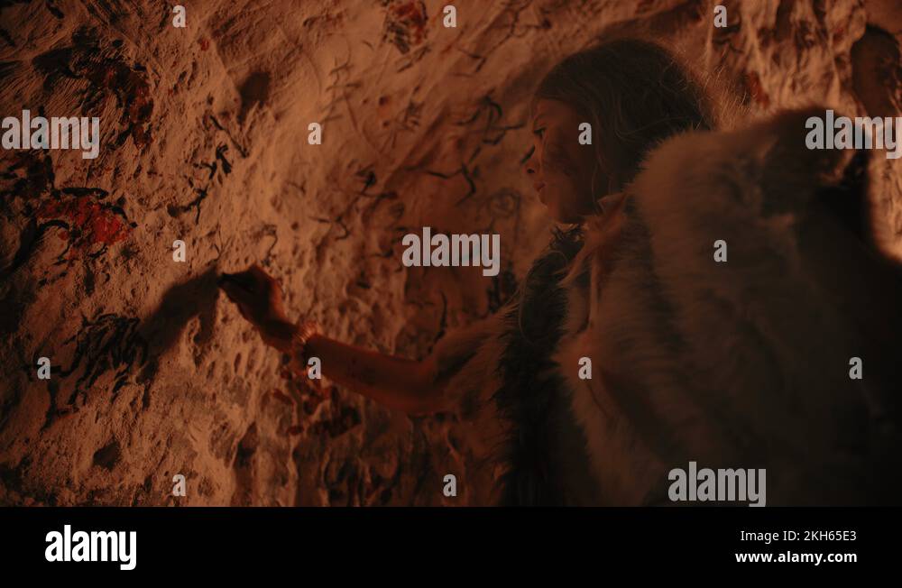 Primitive Prehistoric Neanderthal Child Wearing Animal Skin Draws ...