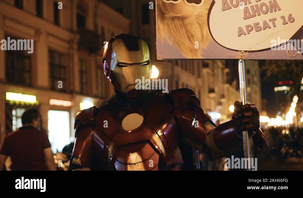 Cool actor in a suit of iron man. Cheerful mood and emotions Stock ...