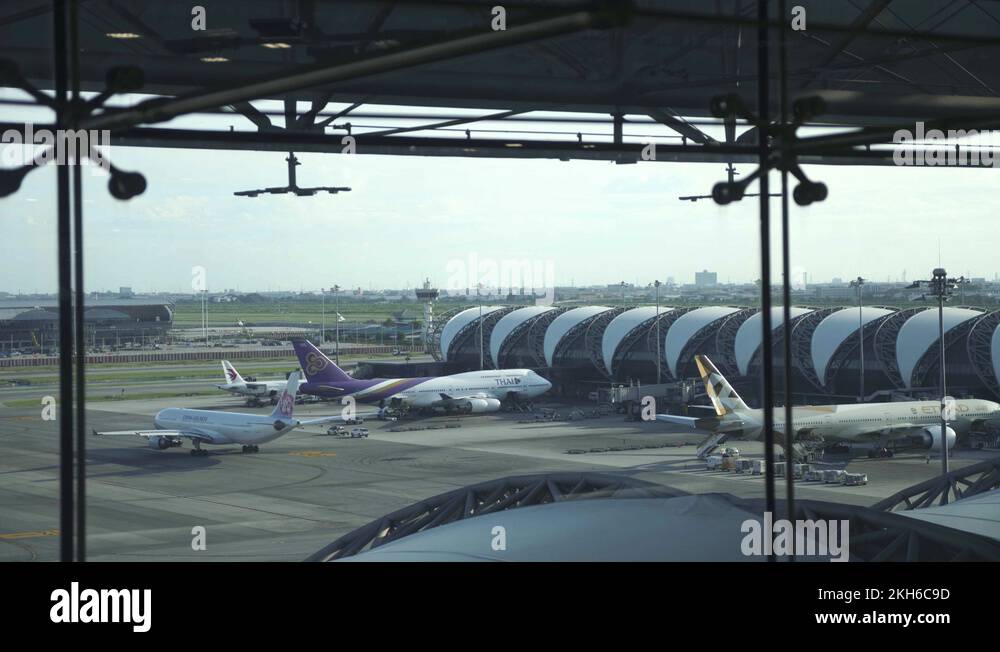 Plane traffic at Suwannaphum airport in Bangkok, Thailand Stock Video ...