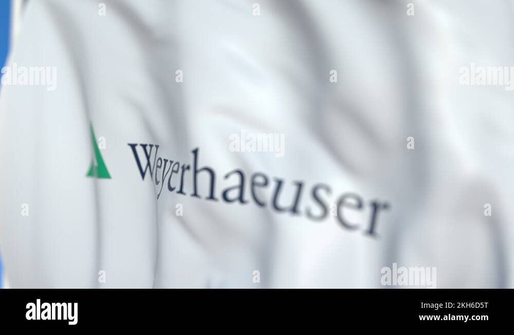 Waving flag with Weyerhaeuser logo, close-up. Editorial loopable 3D ...
