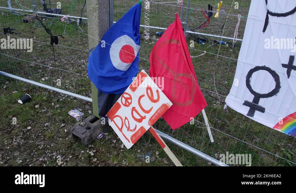 Peace signs pan to Greenham Common Peace Camp 4K Stock Video Footage ...