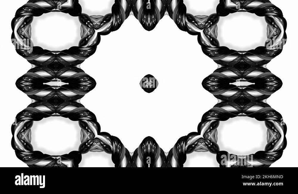 4k loop animation with black and white tapes are twisted and form ...