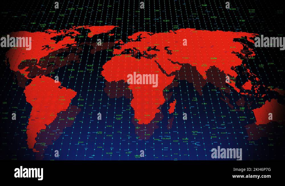 4k business digital data wall with world map,Financial figures,Global ...