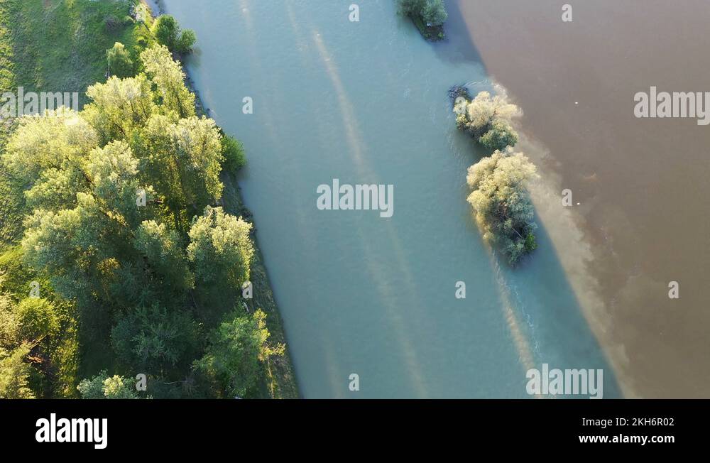 Rivers Danube and Isar merging into each another Stock Video Footage ...