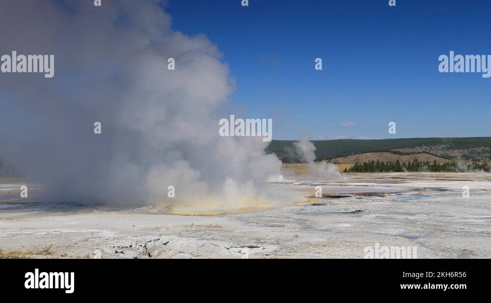 Yellowstone National Park geyser basin continuous eruption 4K Stock ...