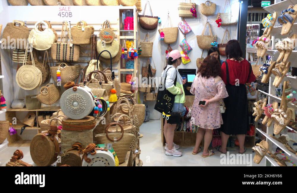 straw weaves shop at Mixt Chatuchak mall, Bangkok Stock Video Footage ...