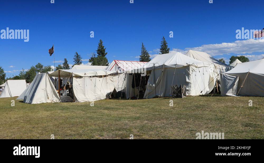 Fort Bridger Mountain Man rendezvous primitive tent camping 4K Stock ...