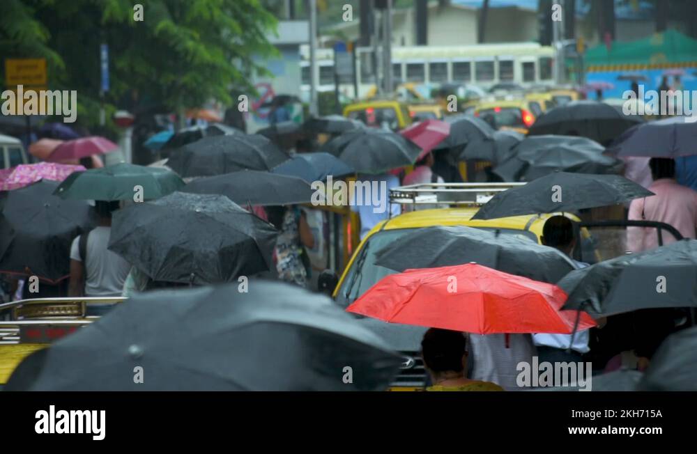 crowd people walking with umbrella during rainy season at Mumbai, India ...