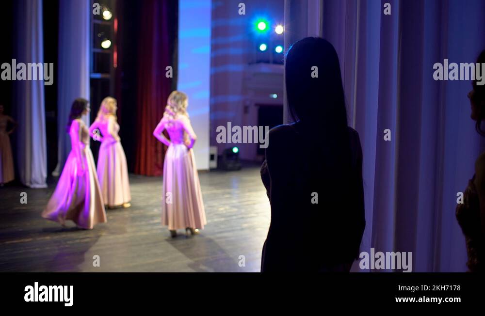 model backstage coming on stage. Woman young female girl model actress ...