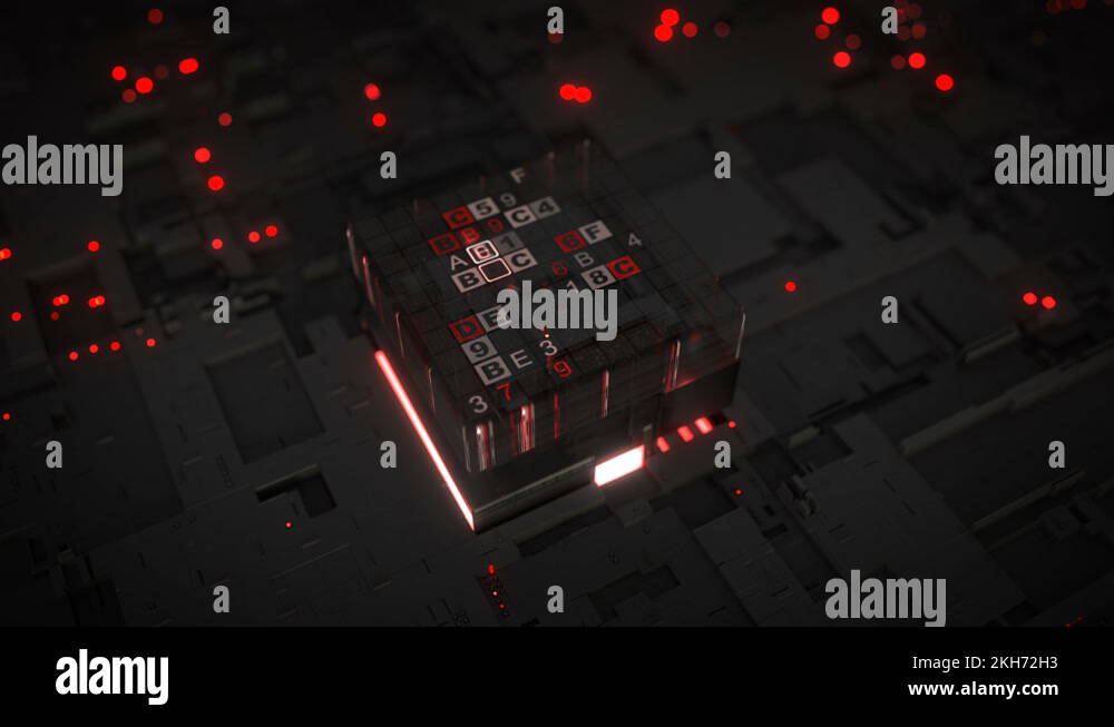 Red Central Processing Unit Is Decoding Data Seamless Loop 3d Render Animation Stock Video