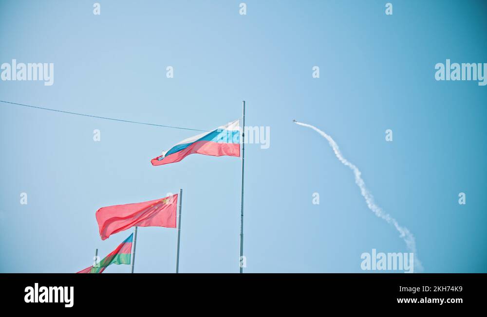 Flags of the world countries blowing in the wind - an airplane ...