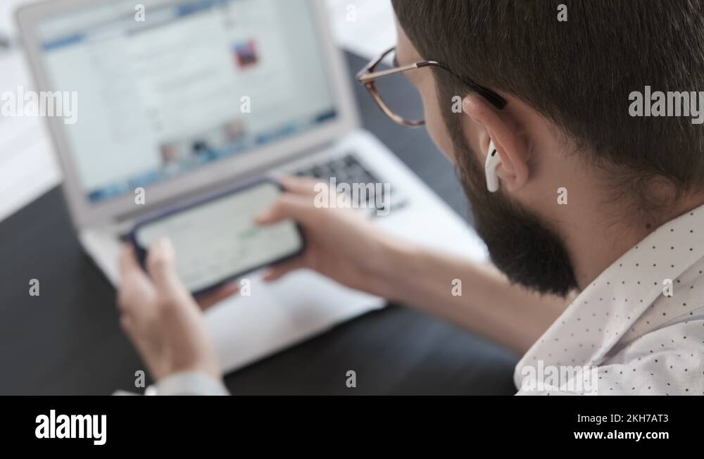 Man scrolling news, tapping on screen. The screen is blurred. Close-up. 4K Stock Video Footage ...