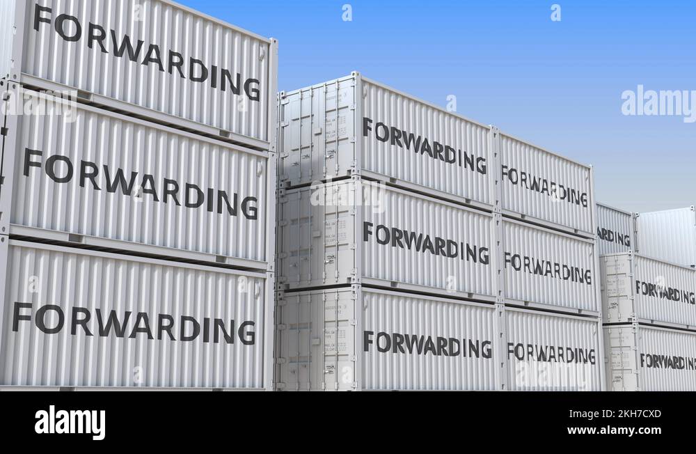 Cargo containers with FORWARDING text. Loopable 3D animation Stock ...