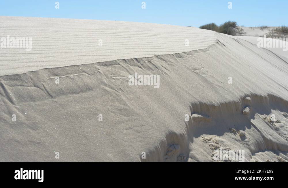 Sand erosion as a desert dune collapses in slow motion. Filmed on Red ...