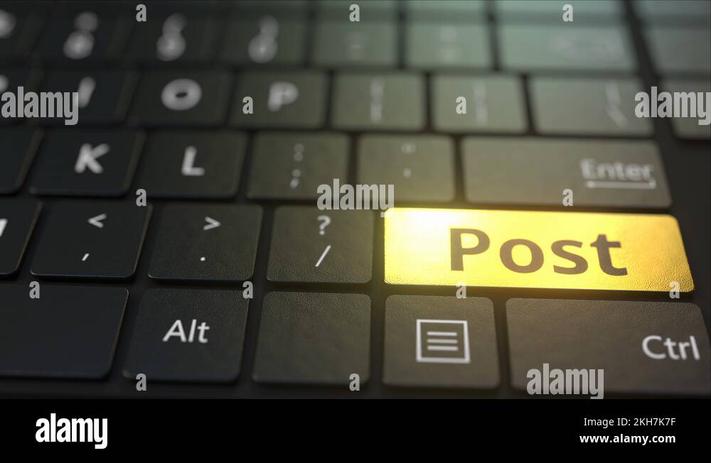 Black computer keyboard and gold post key. Conceptual 3D animation ...