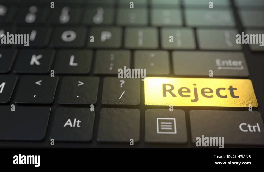 Black computer keyboard and gold reject key. Conceptual 3D animation Stock Video Footage - Alamy