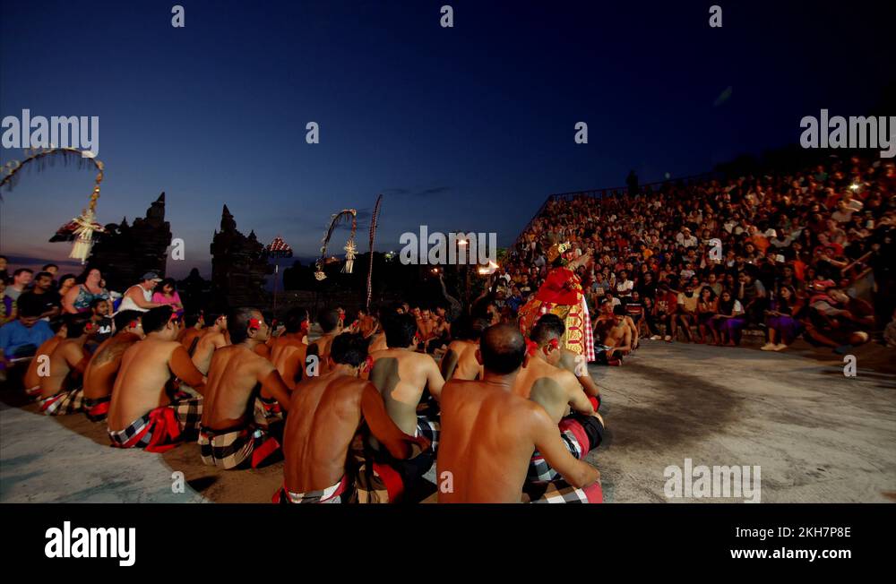 Traditional indonesian Kecak dance performance. Actors on round stage ...