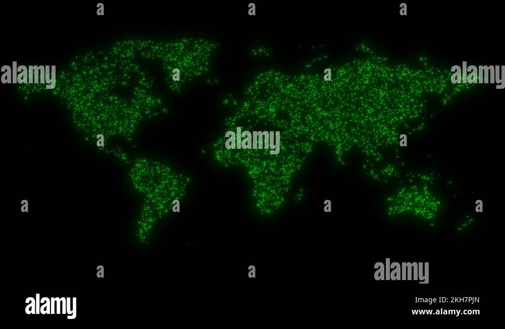 World map from glowing blinking particles. Digital planet Earth Stock ...