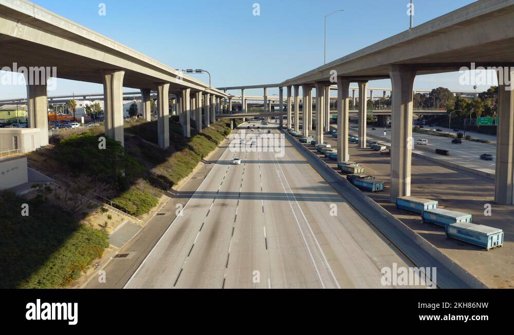 4K. The front view observation of the road traffic on the ground level ...