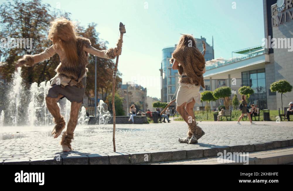 Aboriginal tribesmen of hunter-gatherers dancing with modern cool moves ...