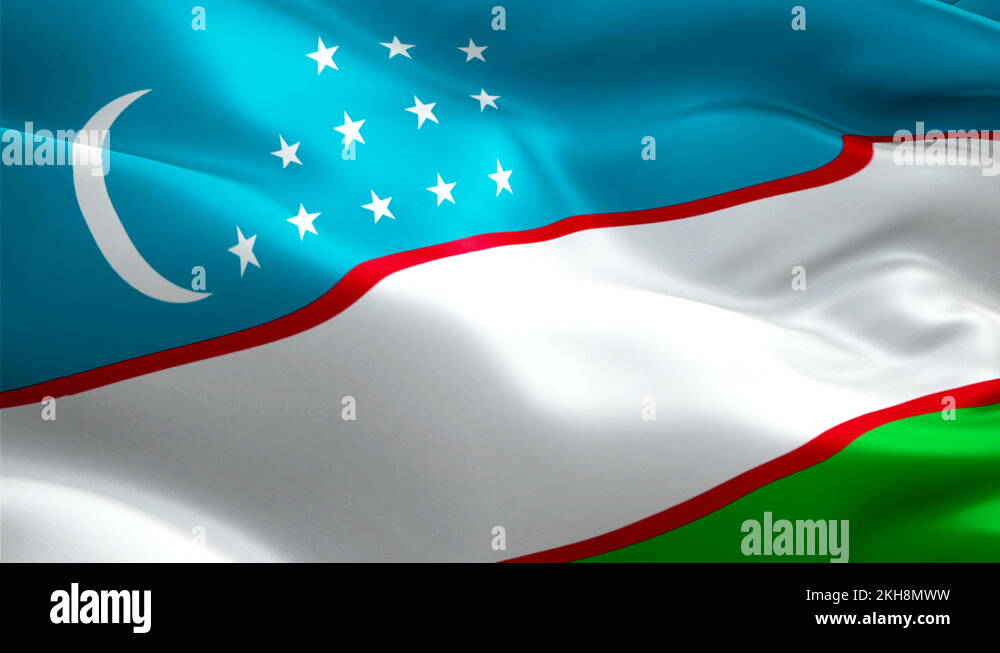 Uzbekistan waving flag. National 3d Uzbek flag waving. Sign of ...