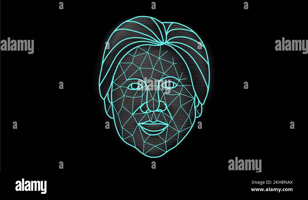 Female Human Face Recognition Low Polygon Hologram 2D Animation Stock ...