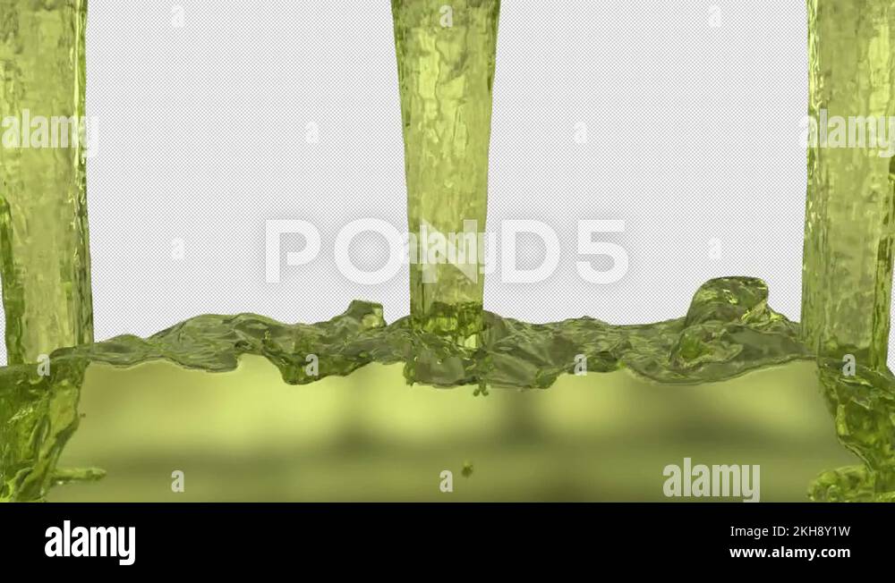Animated pouring and splashing realistic diesel fuel - three inflows ...