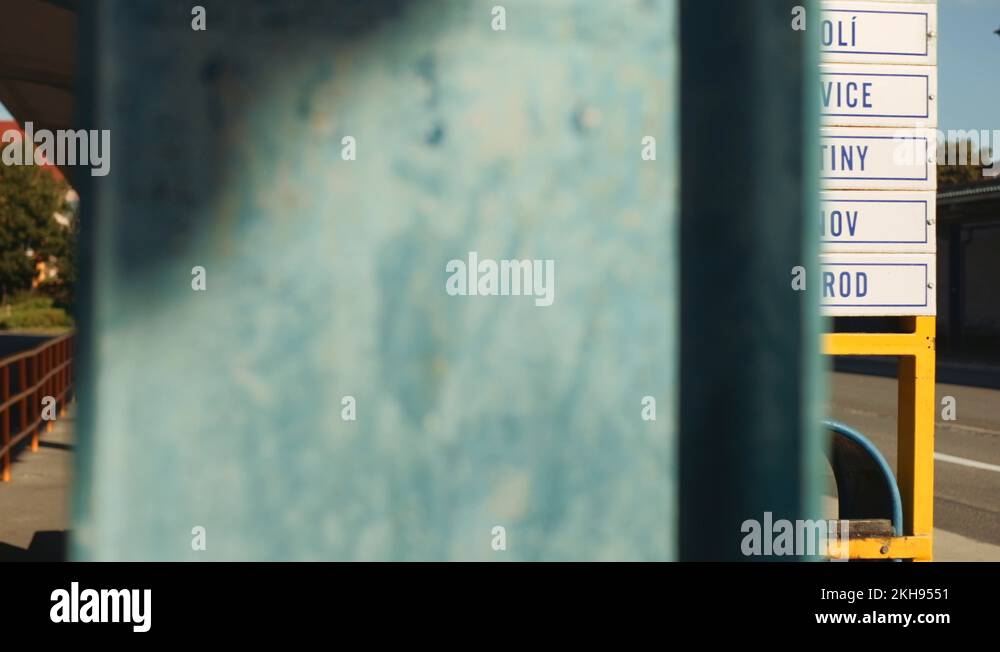 Stand with names of towns at bus station revealed from behind the ...