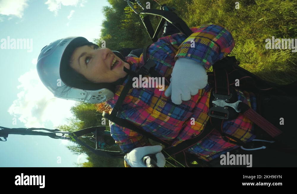 Paraglider Taking Selfies While Flying. Self Portrait Tandem ...