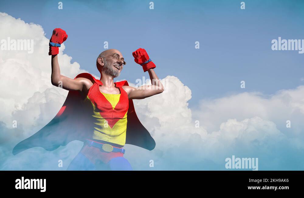 comics Superhero old man showing is power strength toon style 3d render ...
