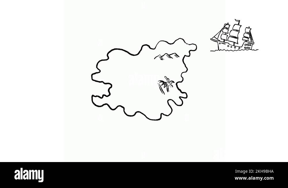 Pirate Treasure Map Drawing Time Lapse 2D Animation Stock Video Footage ...