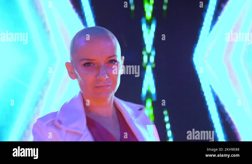 Club party. Night life. bald beautiful girl dancing in a club in the ...