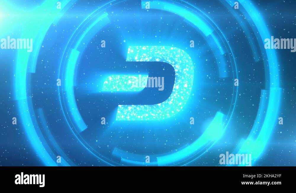 Blue Dash symbol on space background with HUD elements. Seamless loop ...