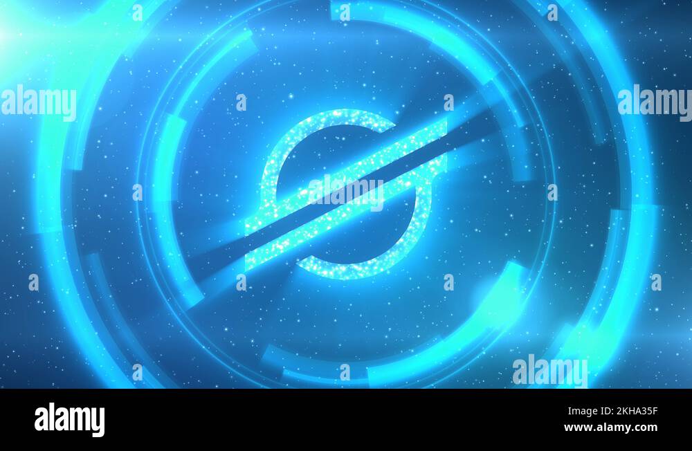 Blue Stellar symbol on space background with HUD elements. Seamless ...