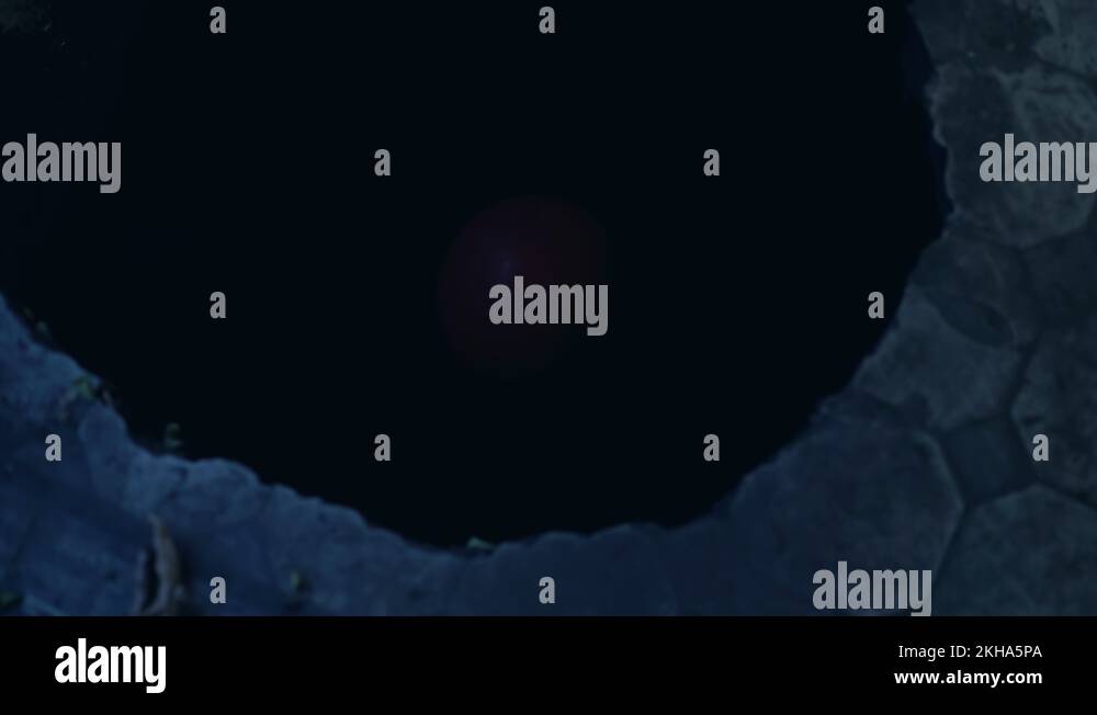 Creepy red balloon in dark sewage drain, symbol of danger, evil clown ...