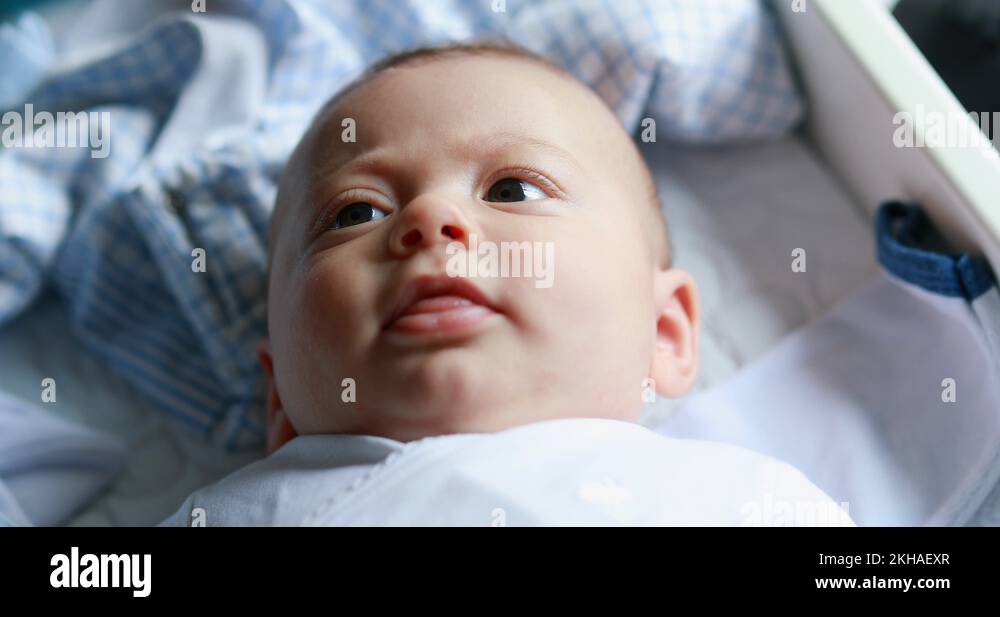 Cute baby newborn different face portrait reactions interacting with ...