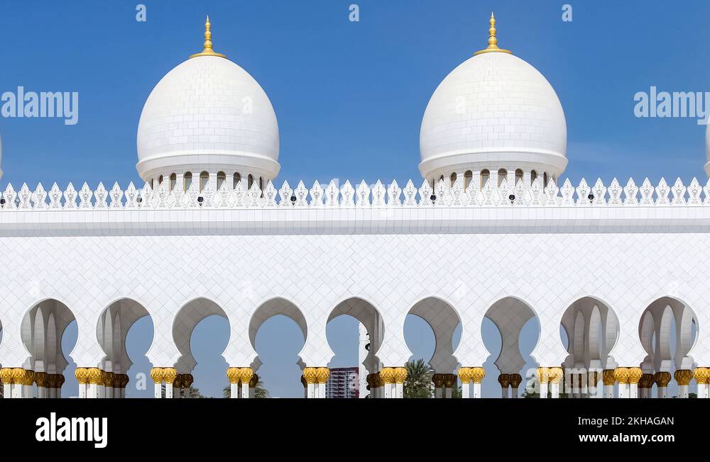 Zooming Out footage of pillars of Sheikh Zayed Grand Mosque, Abu Dhabi ...
