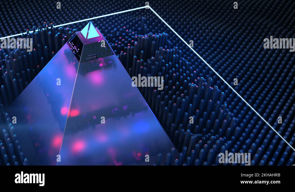Electronic pyramid and scanning seamless loop 3D render animation Stock ...