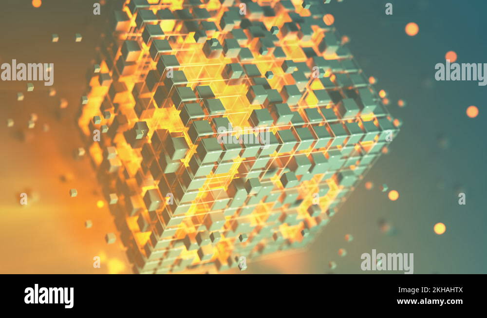 Blue and yellow cubic shapes seamless loop 3D render animation Stock Video Footage - Alamy