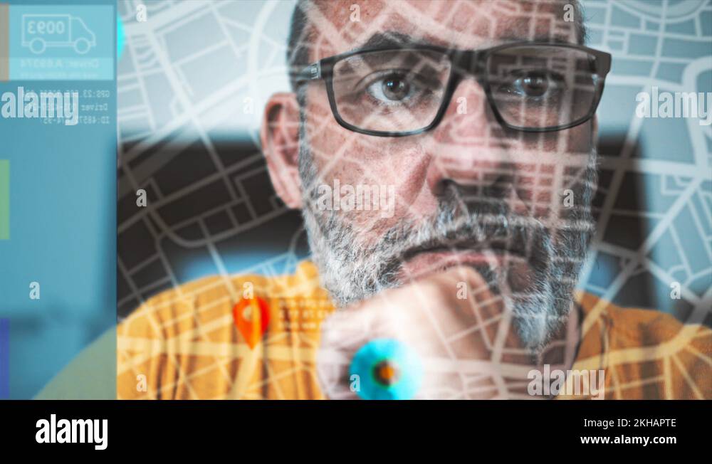 Autonomous Electric car driving on computer screen with technology ...