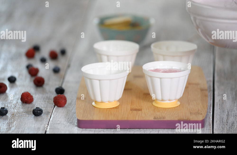 Step by step process of making a modern berry mousse dessert. Series ...