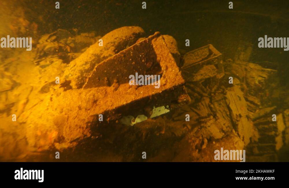 Sunken ship inside view on wreck underwater in Truk Lagoon on Chuuk ...