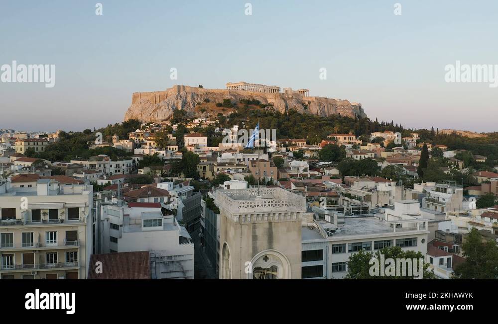 Flag of Greece Parthenon Acropolis Church Drone Athens Aerial 4K Stock Video Footage - Alamy