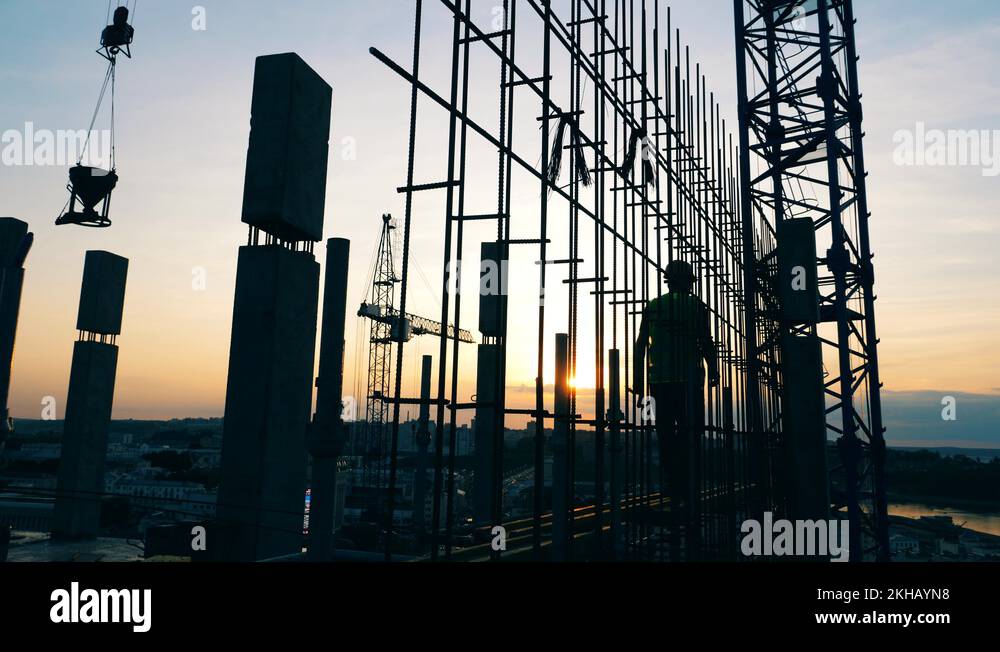 Floor foundation of a high-rise building is being made by workers Stock ...